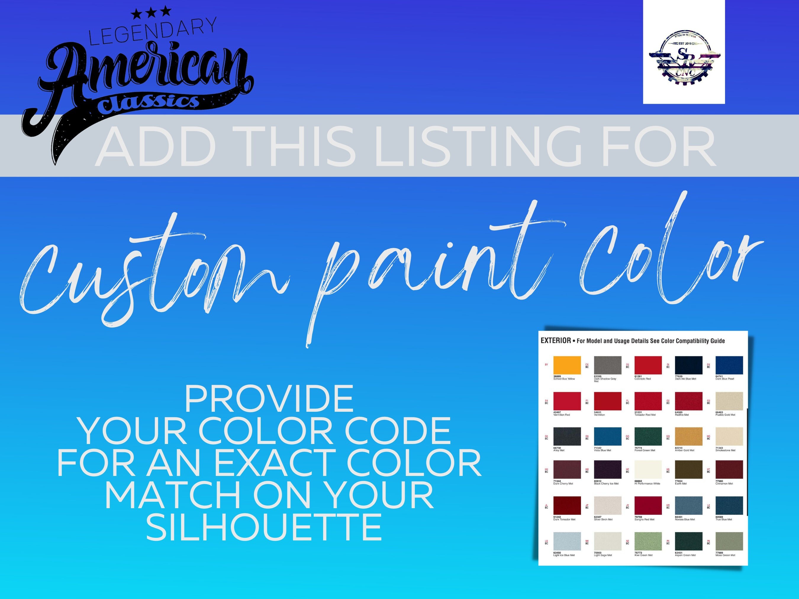 Custom Color Code Paint Listing Match Your Classic Vehicle Color Order ...
