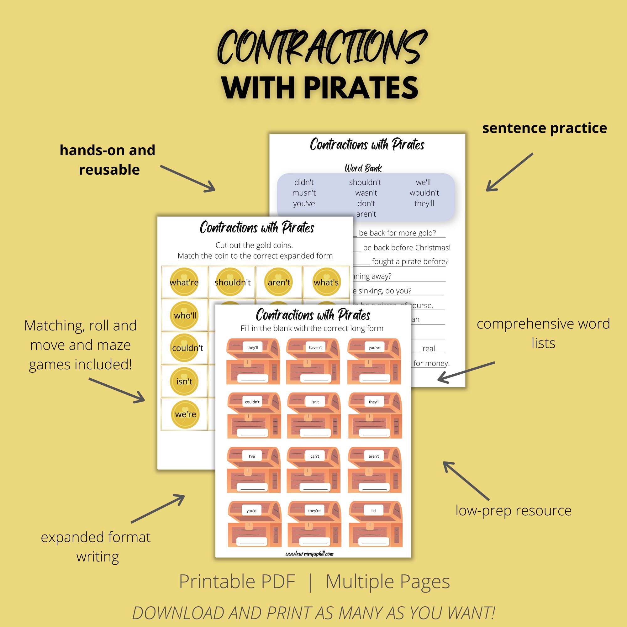 Pirate-themed Worksheet Pack for Digital Contractions Practice - Etsy