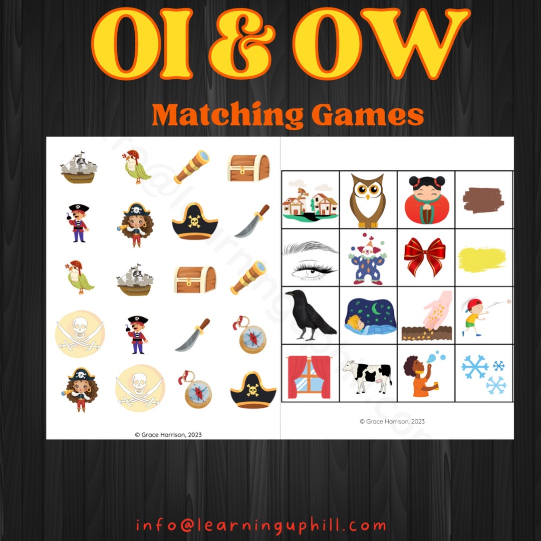 Matching Games OI & OW Words Interactive Matching Worksheet - Etsy