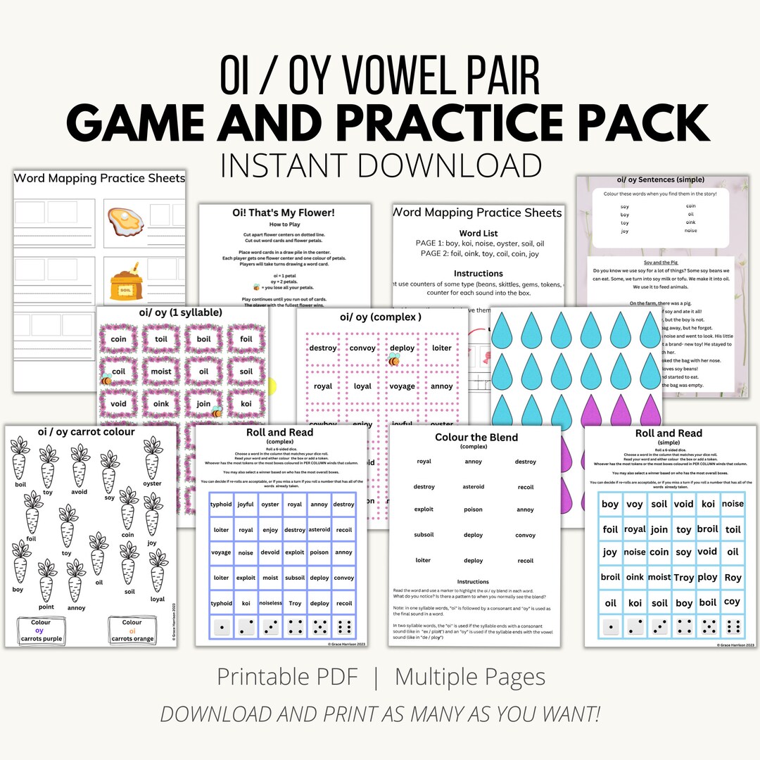 OI & OY Practice Pack: Education, Worksheets, Learning Games, Printable ...