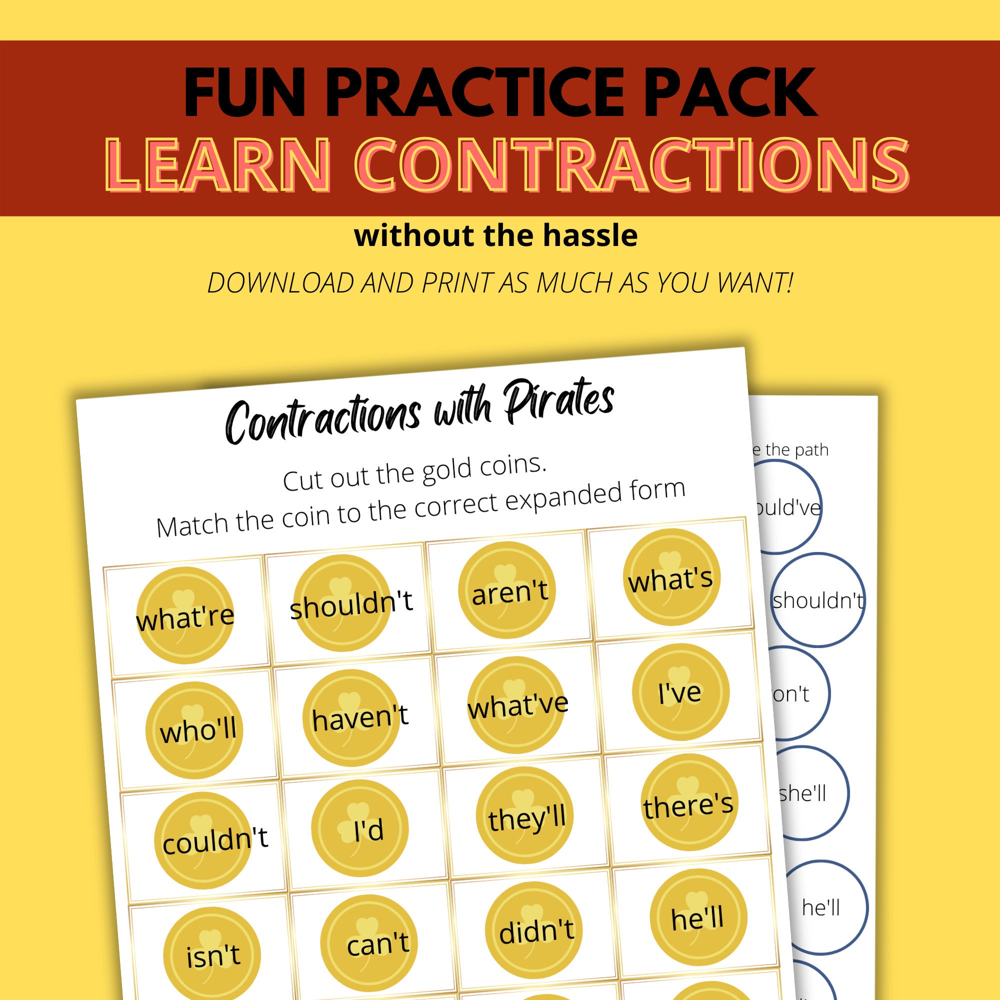 Pirate-themed Worksheet Pack for Digital Contractions Practice - Etsy