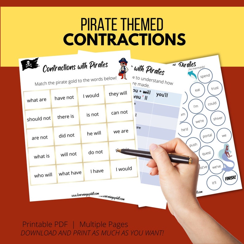Pirate-themed Worksheet Pack for Digital Contractions Practice - Etsy