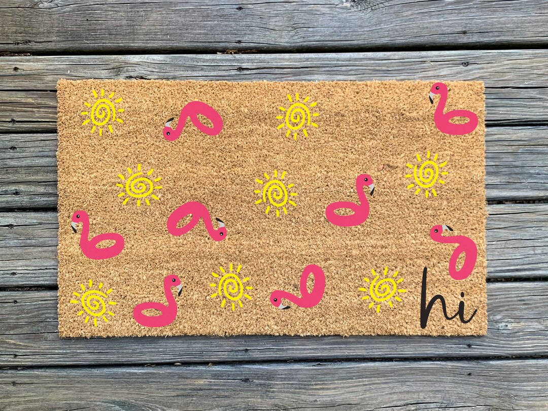 Flamingo and Sun Doormat // Summer Porch Decor // Hi Doormat // Coir ...