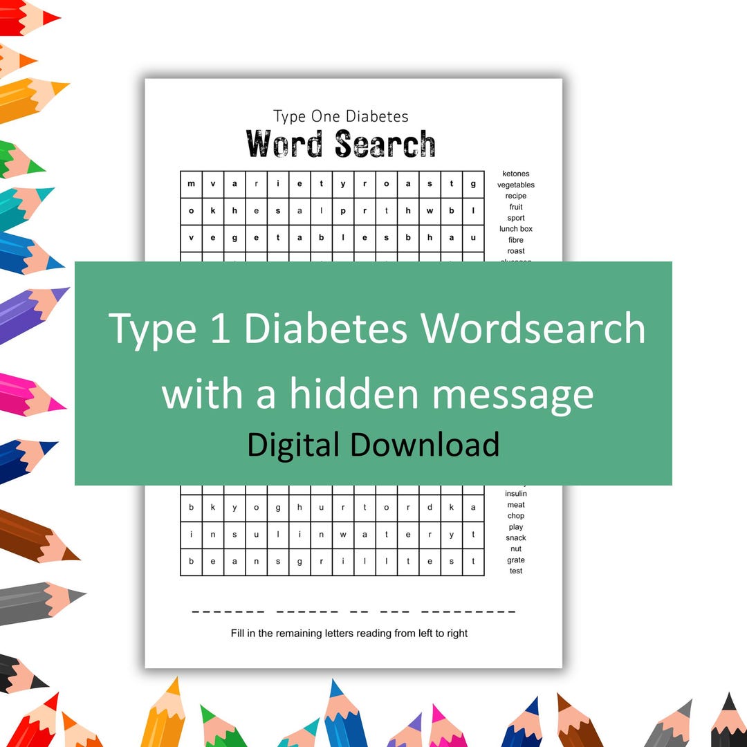 Type 1 Diabetes Wordsearch With Hidden Nutrition Message - Etsy