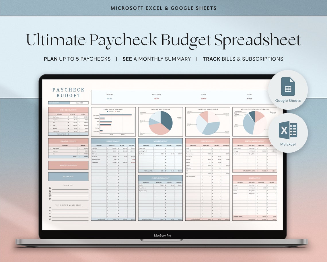 Paycheck Budget Spreadsheet Google Sheets Budget Template - Etsy