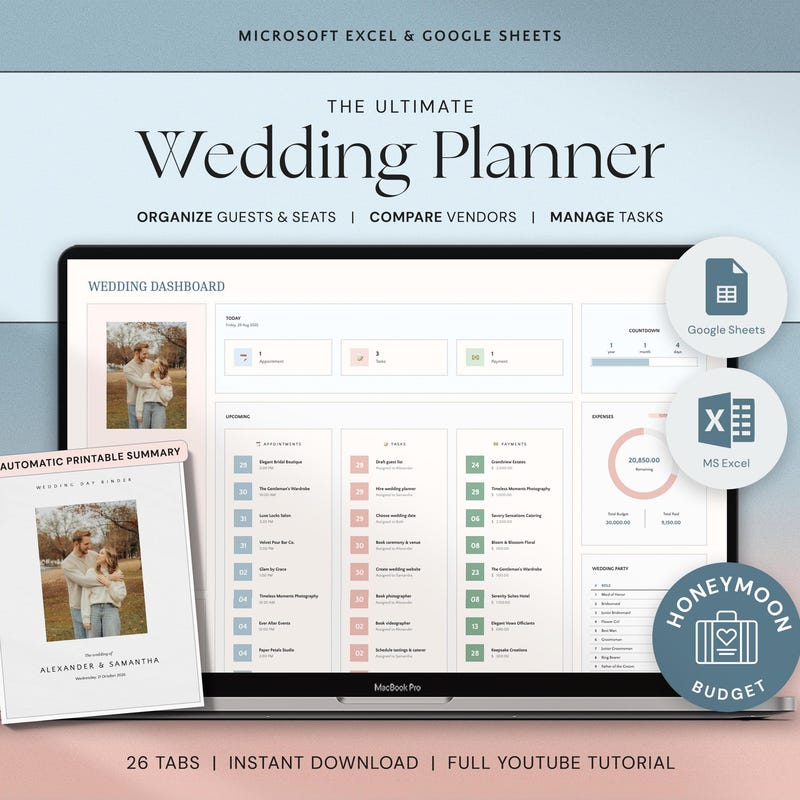 Templates Wedding Excel - Etsy