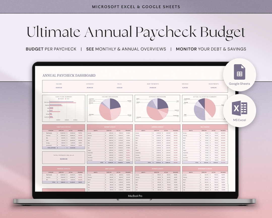 Annual Biweekly Paycheck Budget Google Sheets Excel Weekly Budget ...