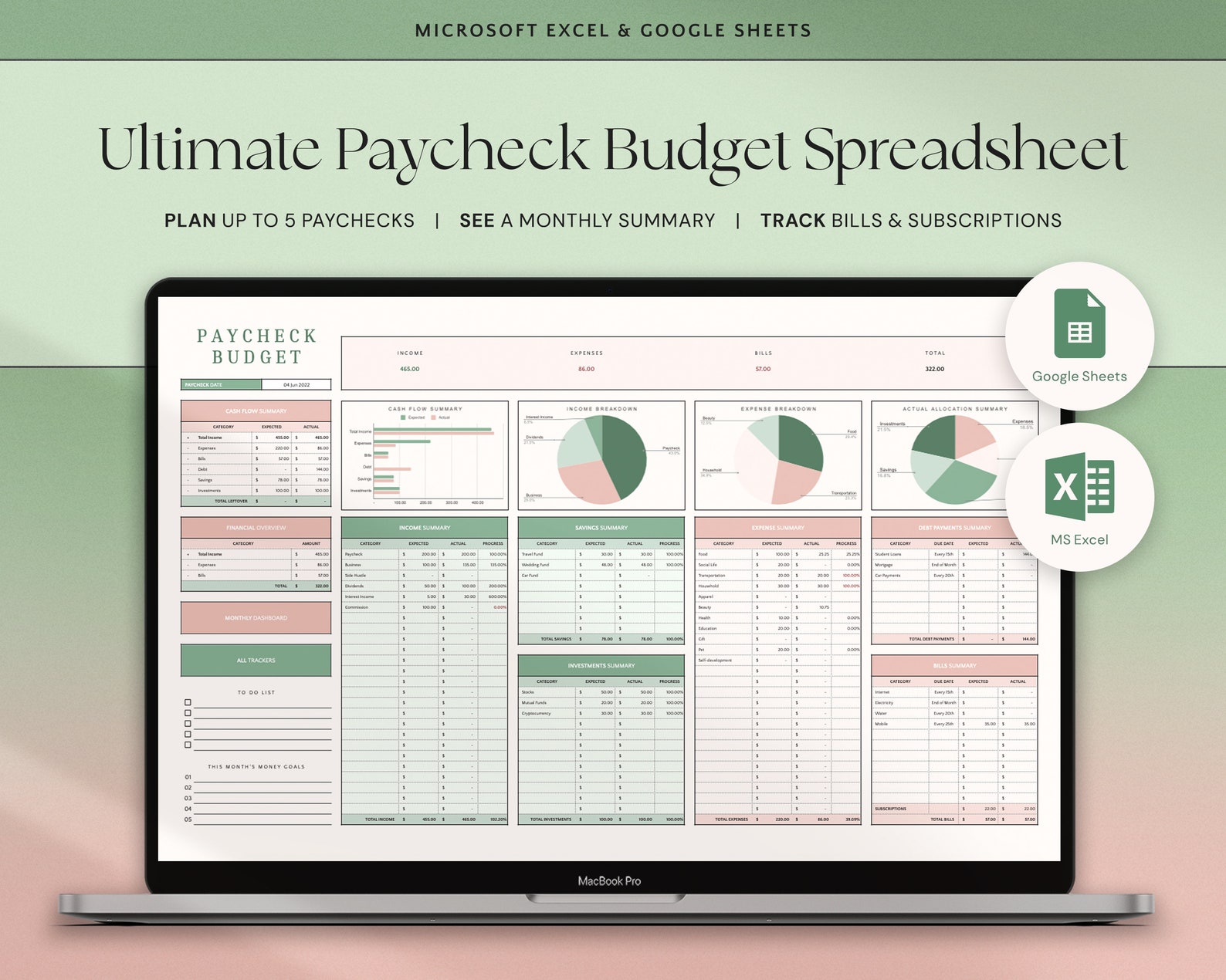 Google Sheets Budget Spreadsheet Paycheck Budget Excel - Etsy