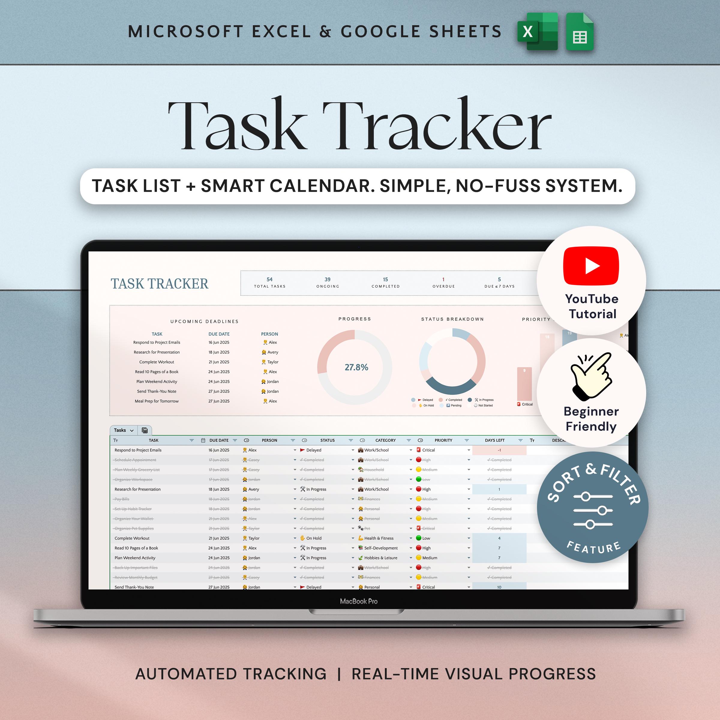 Task Tracker Excel Spreadsheet Productivity Tracker Google Sheets to Do ...