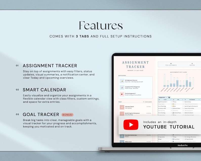Assignment Tracker Spreadsheet Student Planner Google Sheets Excel ...