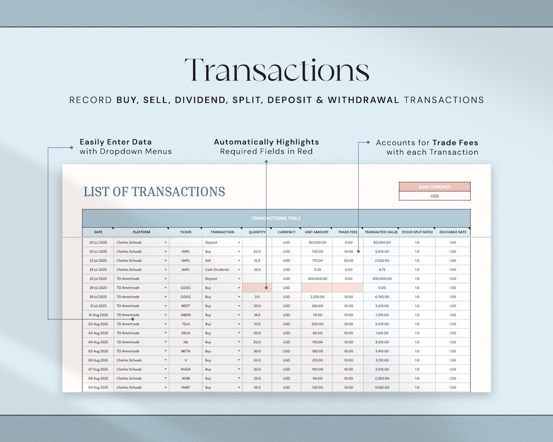 Investment Tracker Stock Portfolio Spreadsheet Google Sheets - Etsy