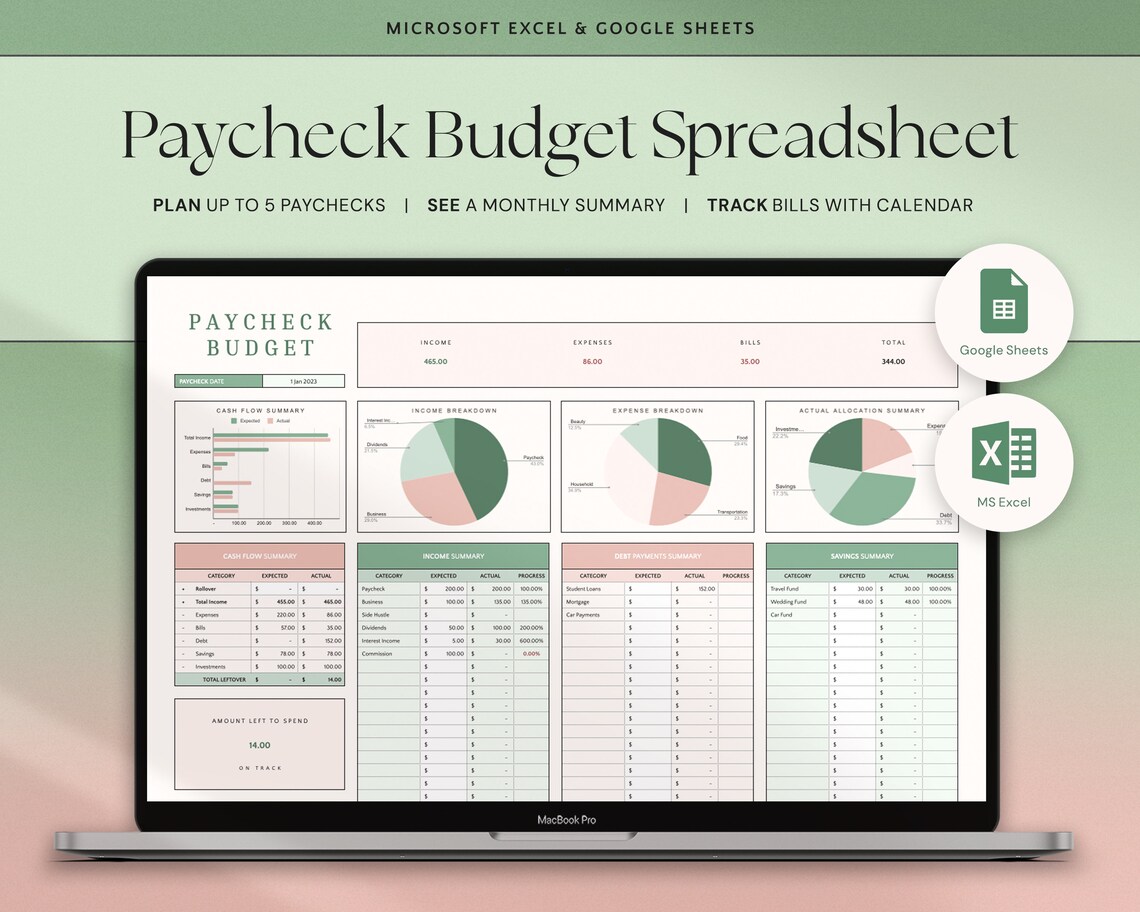 Google Sheets Budget Spreadsheet Paycheck Budget Excel - Etsy