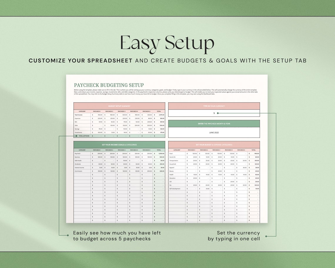 Google Sheets Budget Spreadsheet Paycheck Budget Excel - Etsy