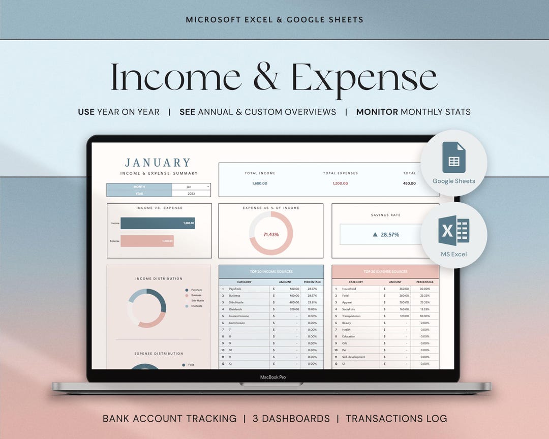 Income and Expense Tracker Spreadsheet Personal Financial Planner Excel ...