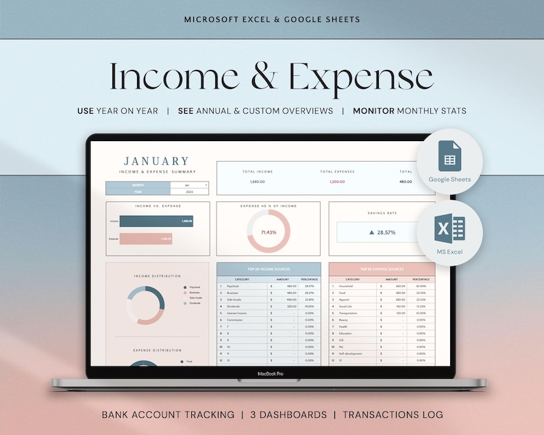 Income and Expense Tracker Spreadsheet Personal Financial Planner Excel ...