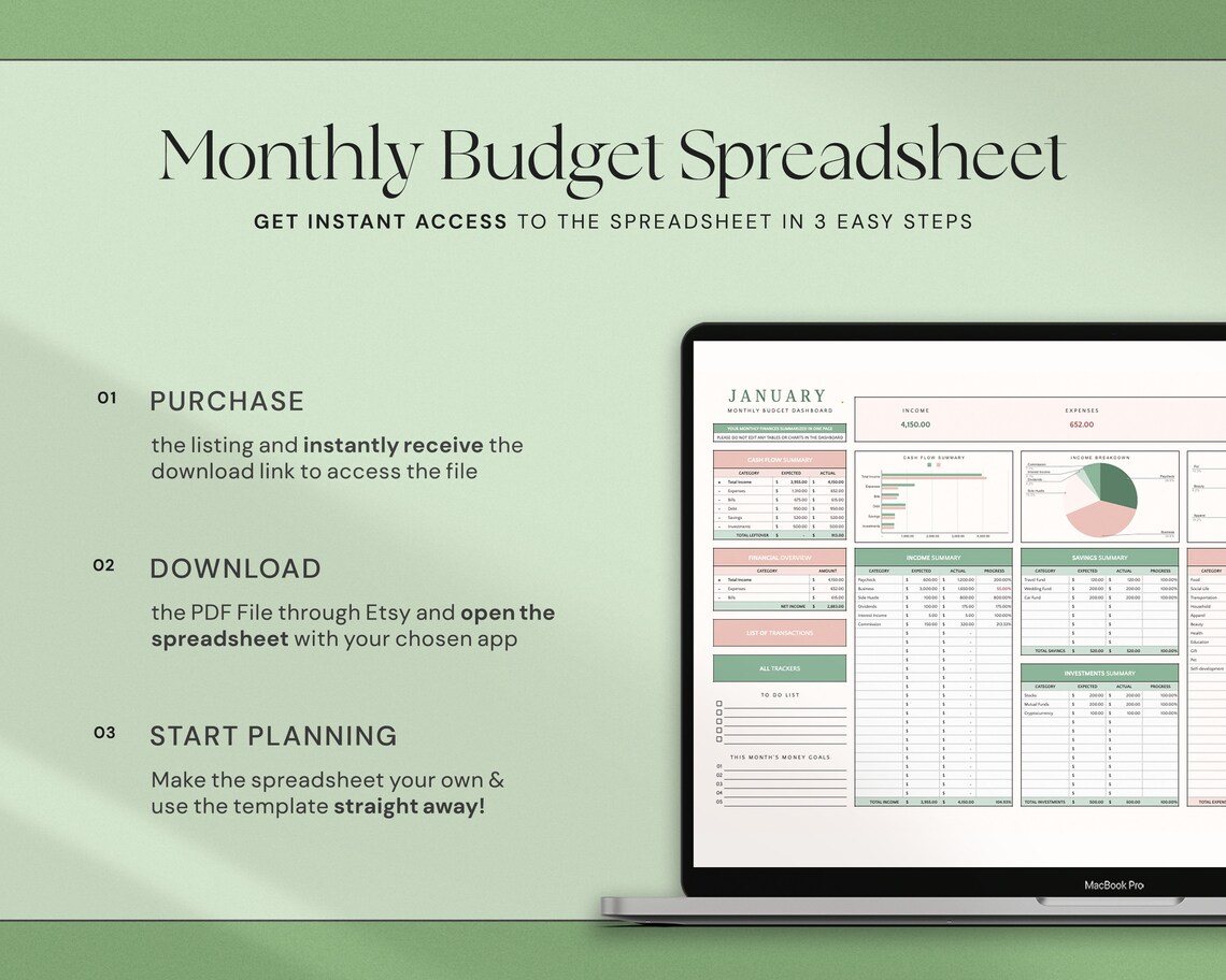 Excel Monthly Budget Template Google Sheets Budget Planner - Etsy