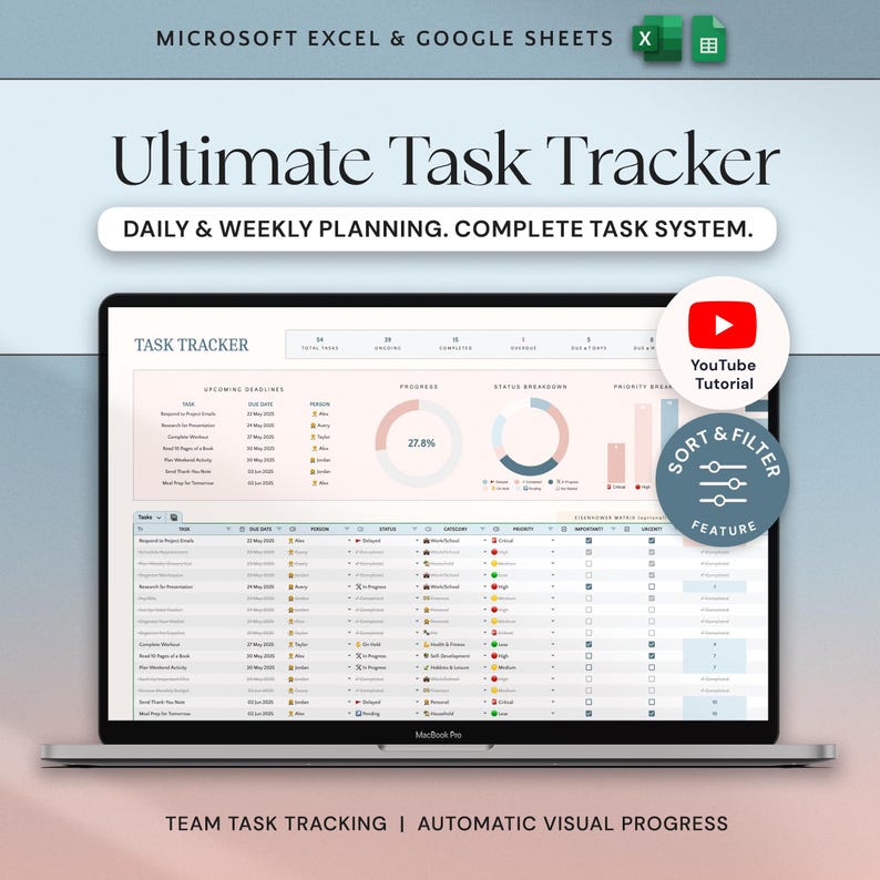Task Tracker Spreadsheet Google Sheets Excel to Do List Template Task ...