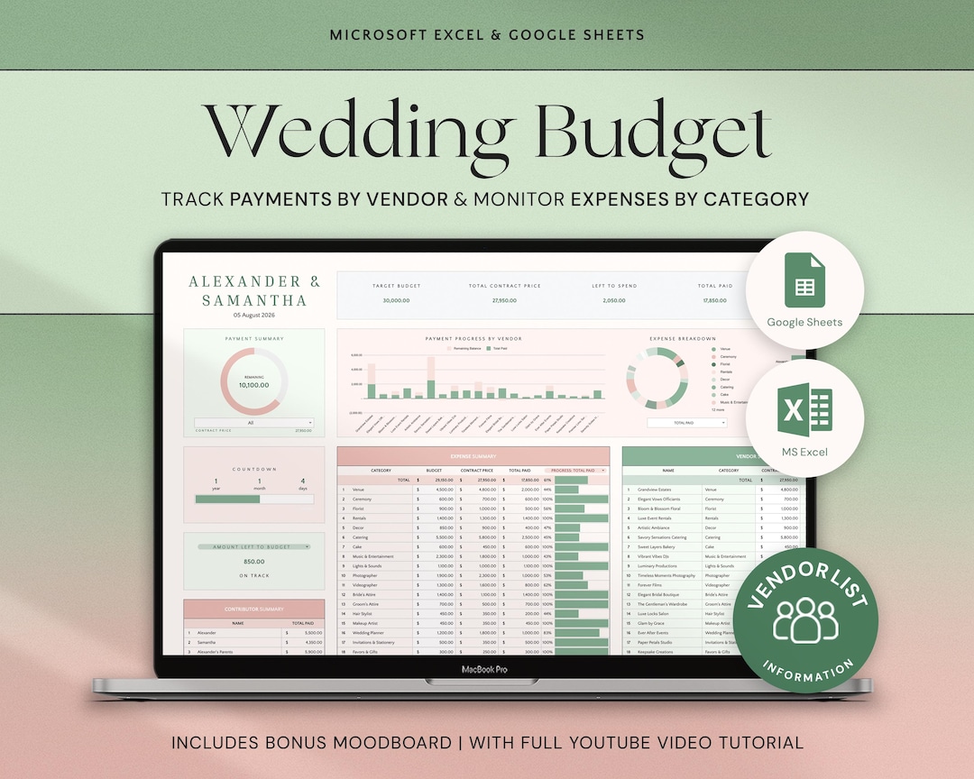 Wedding Budget Wedding Planner Spreadsheet Google Sheets Budget Excel ...