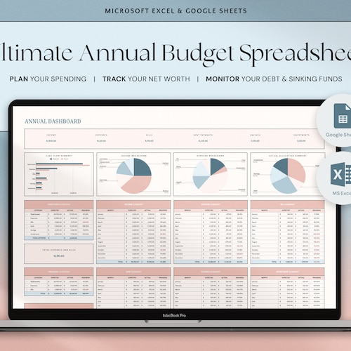 Annual Budget Spreadsheet Template for Google Sheets Yearly - Etsy