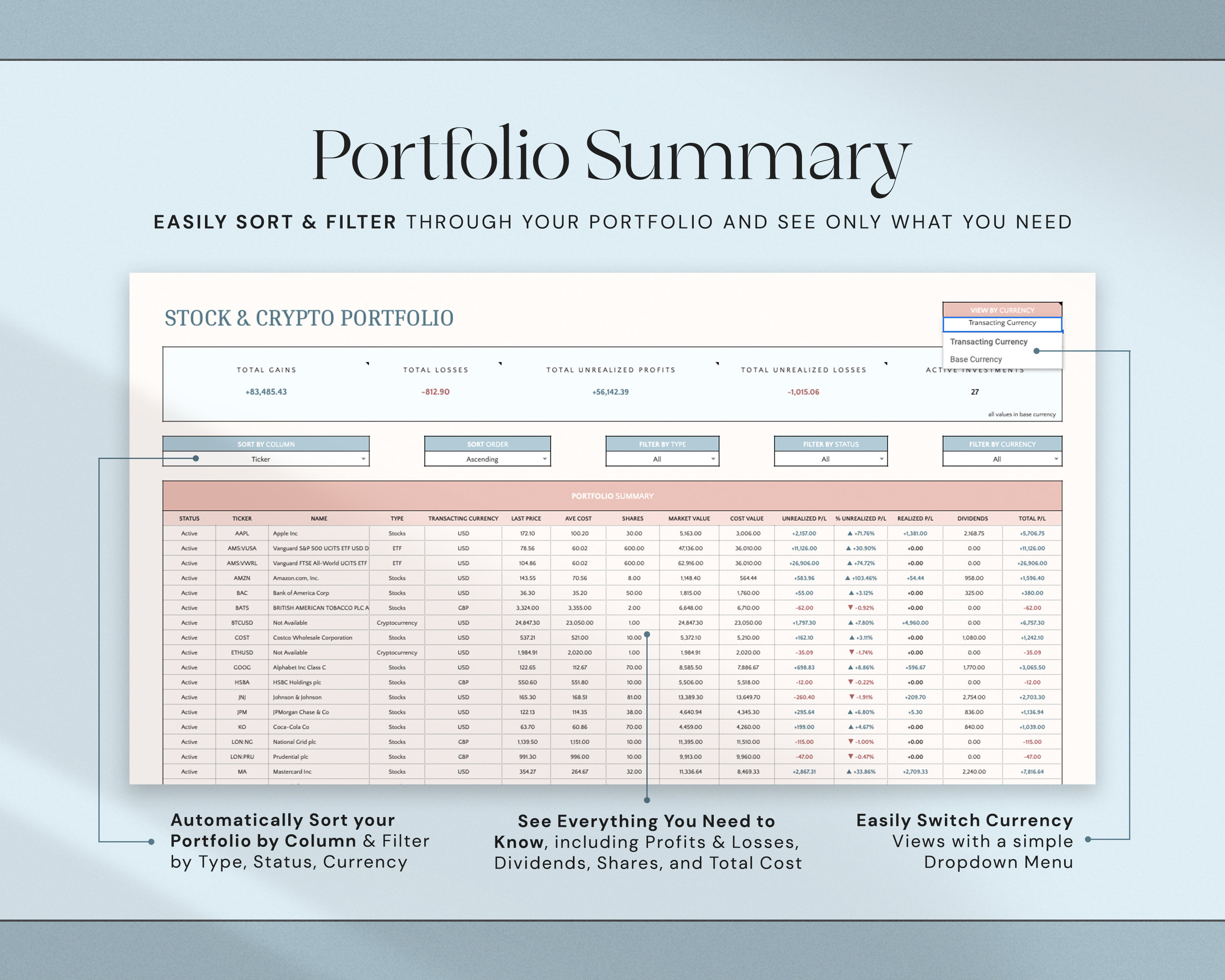 Investment Tracker Stock Portfolio Spreadsheet Google Sheets Trading ...