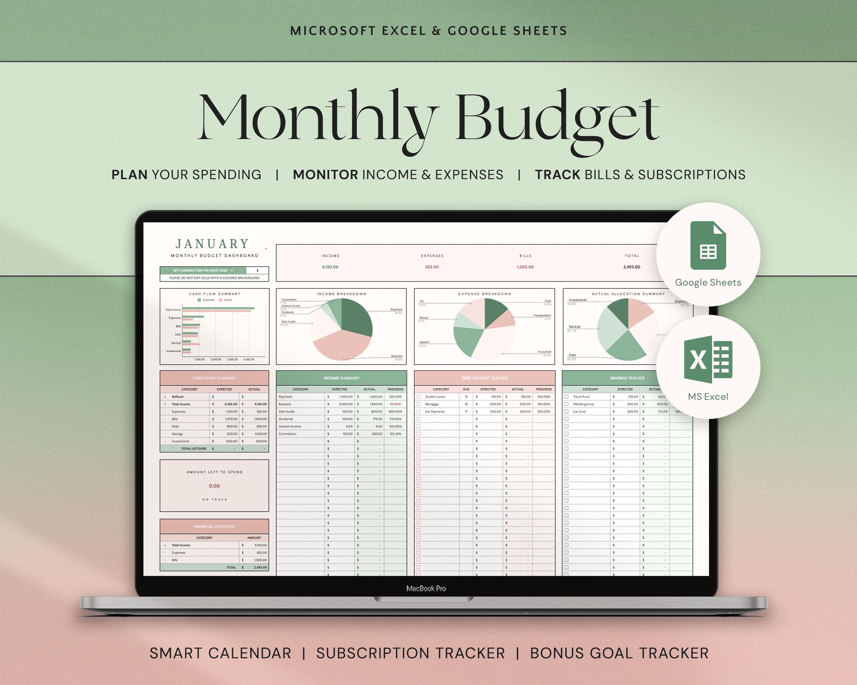 Plantilla De Hoja De Cálculo De Presupuesto Mensual Descarga