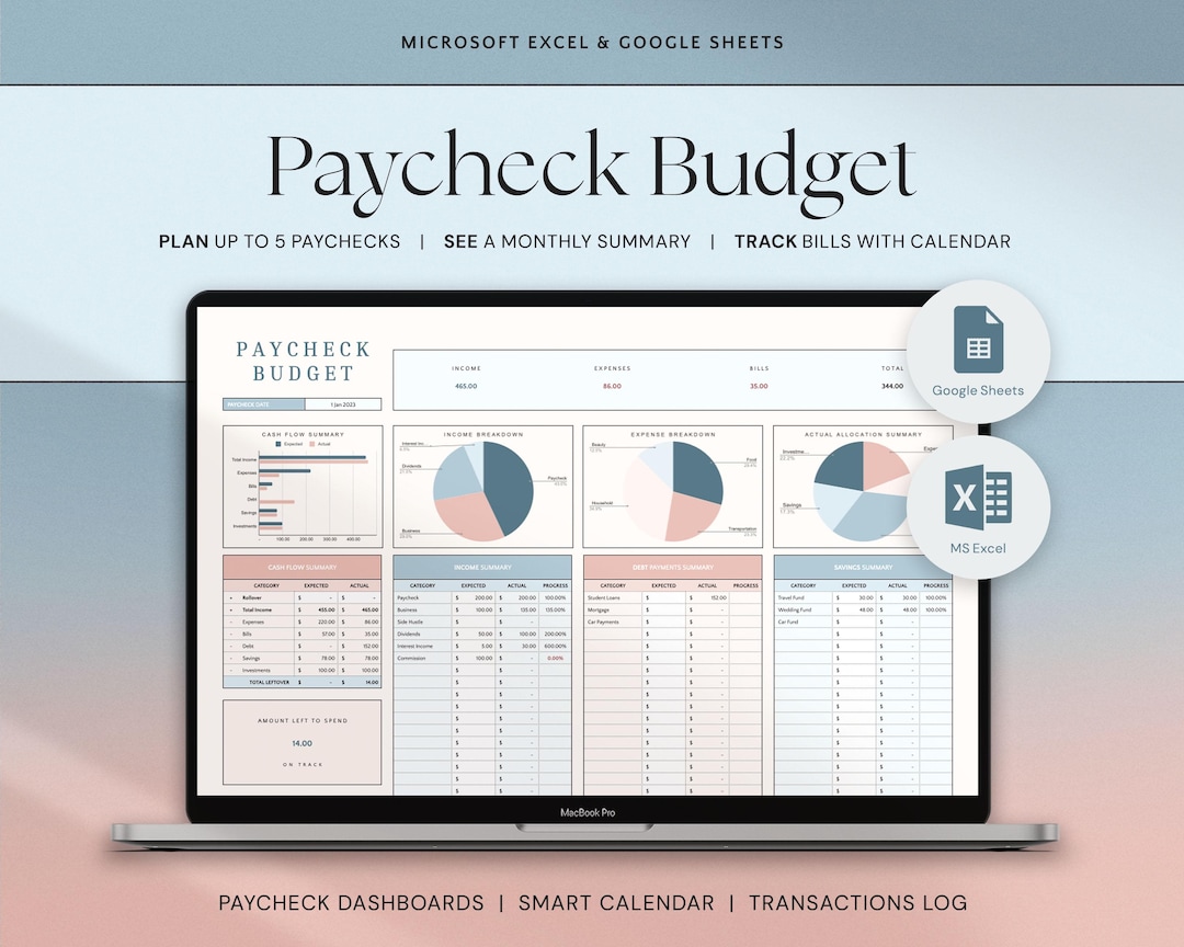 Paycheck Budget Spreadsheet Google Sheets Budget Template Excel Budget ...