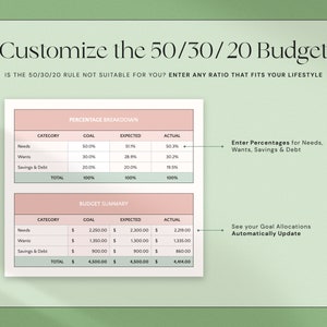 50/30/20 Budget Planner Google Sheets Monthly Budget Spreadsheet Excel ...