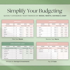 50/30/20 Budget Spreadsheet Excel Google Sheets Monthly Budget Planner ...