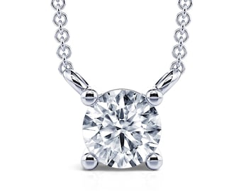 Lab Grown Oval Solitaire Diamond Pendant Available in 14K White Gold ...