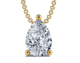 Lab Grown Oval Solitaire Diamond Pendant Available in 14K White Gold ...