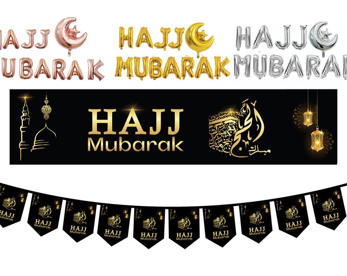 Black & Gold Hajj Mabroor Hajj Mubarak Paper Banner for Islamic Muslim ...