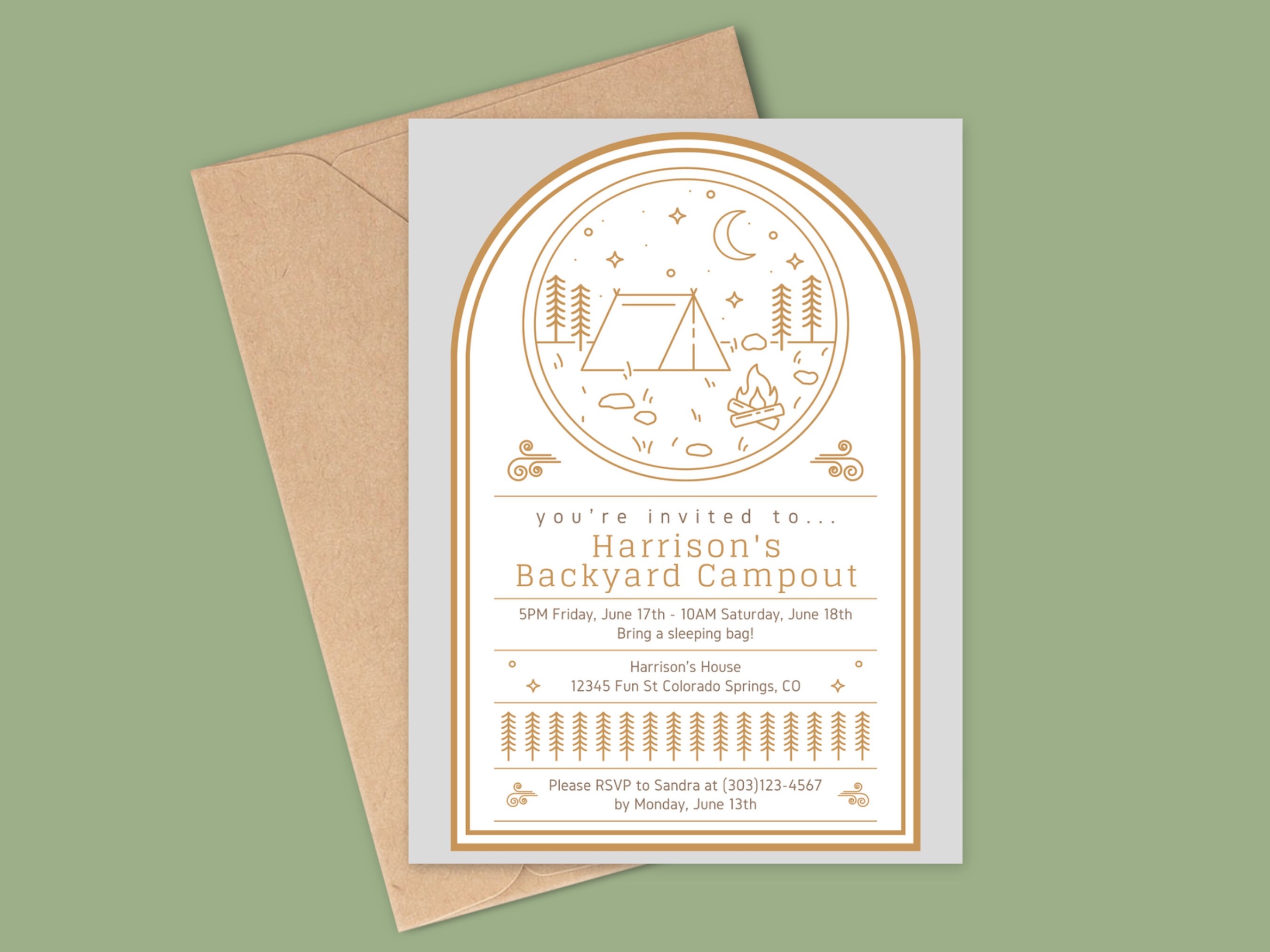 Camping Birthday Invitation (backyard Campout) Natural Colors Editable ...