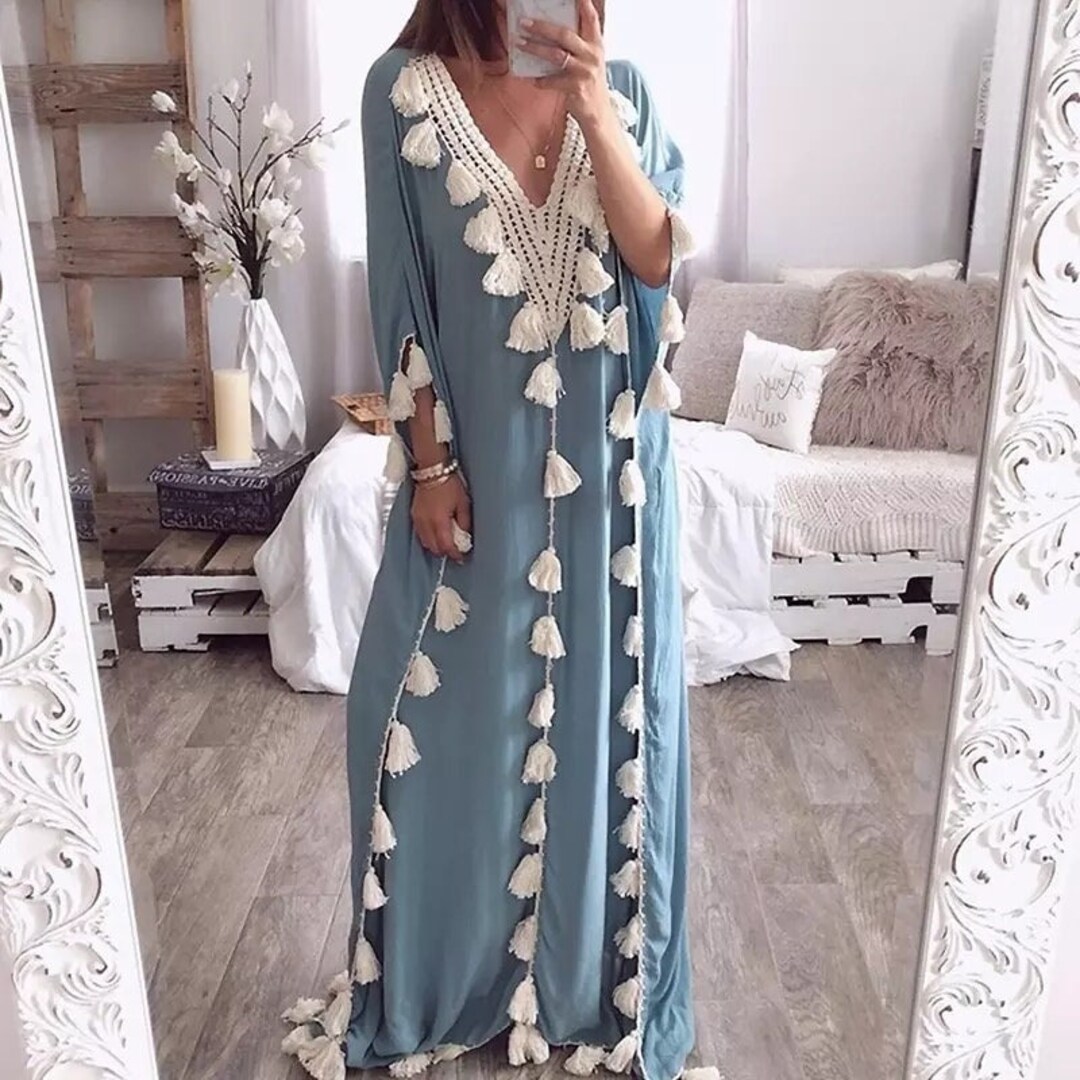 Boho Chic Kaftan Summer Dress With Tassels One Size - Etsy