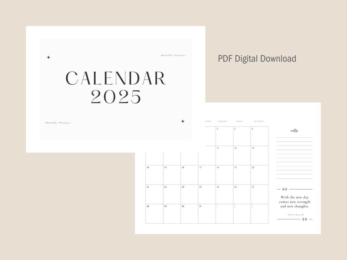 Minimalist Monthly Calendar Planner Inspirational Quotes 2025 Wall ...
