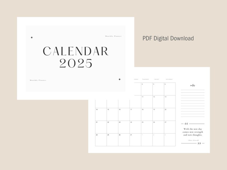 Minimalist Monthly Calendar Planner Inspirational Quotes 2025 Wall ...