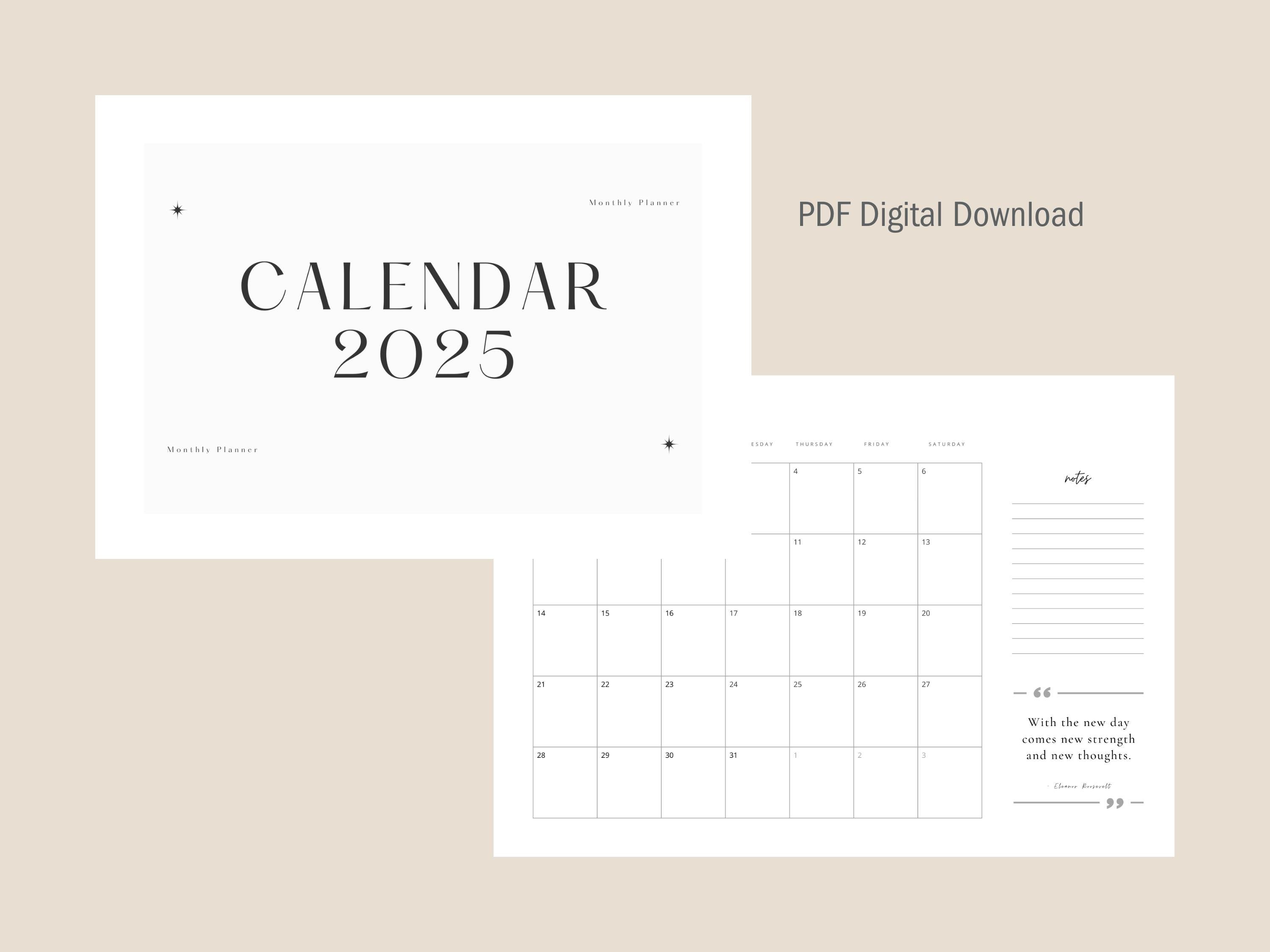 Minimalist Monthly Calendar Planner Inspirational Quotes 2025 Wall ...