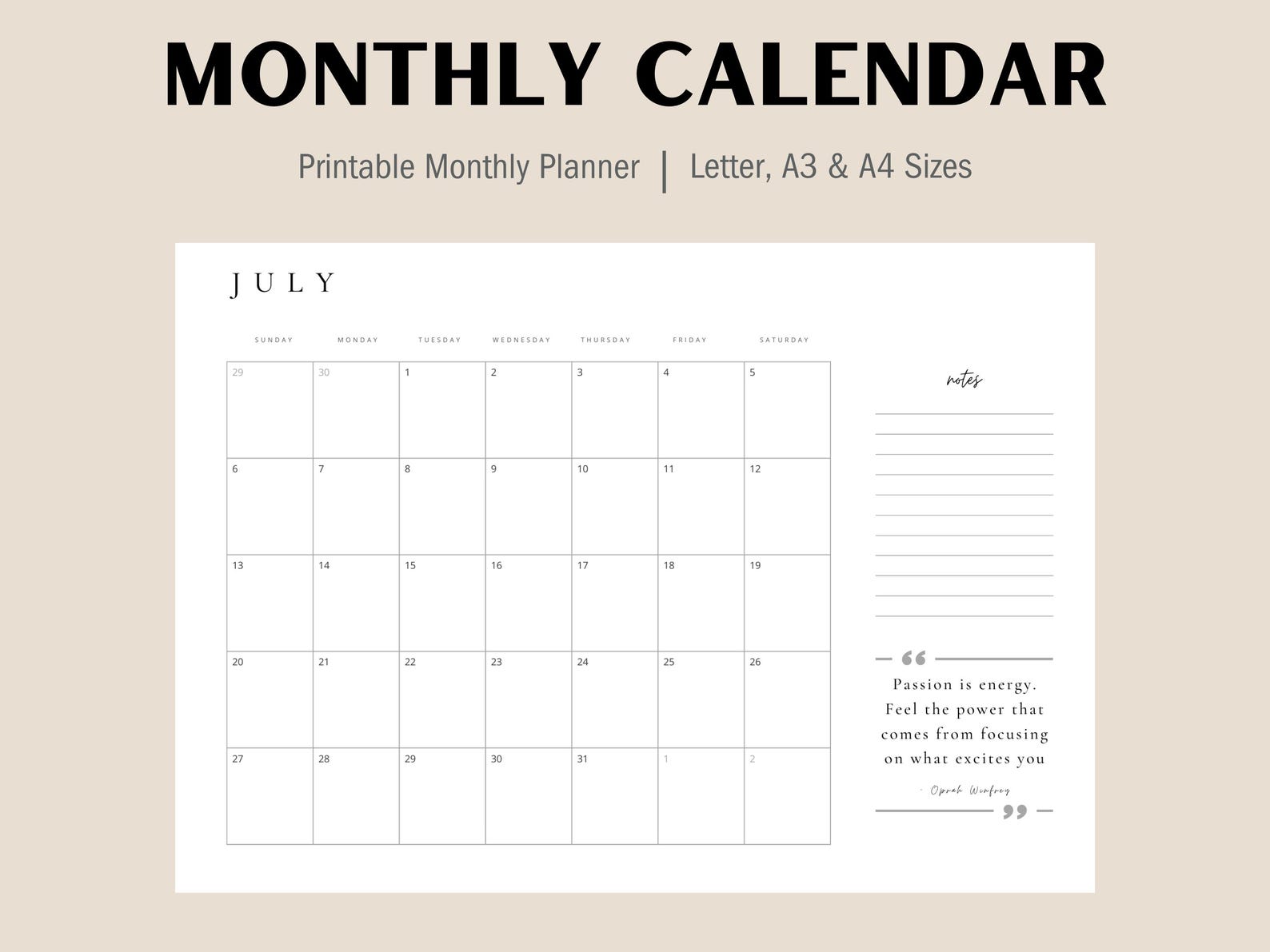 Minimalist Monthly Calendar Planner Inspirational Quotes 2025 Wall ...