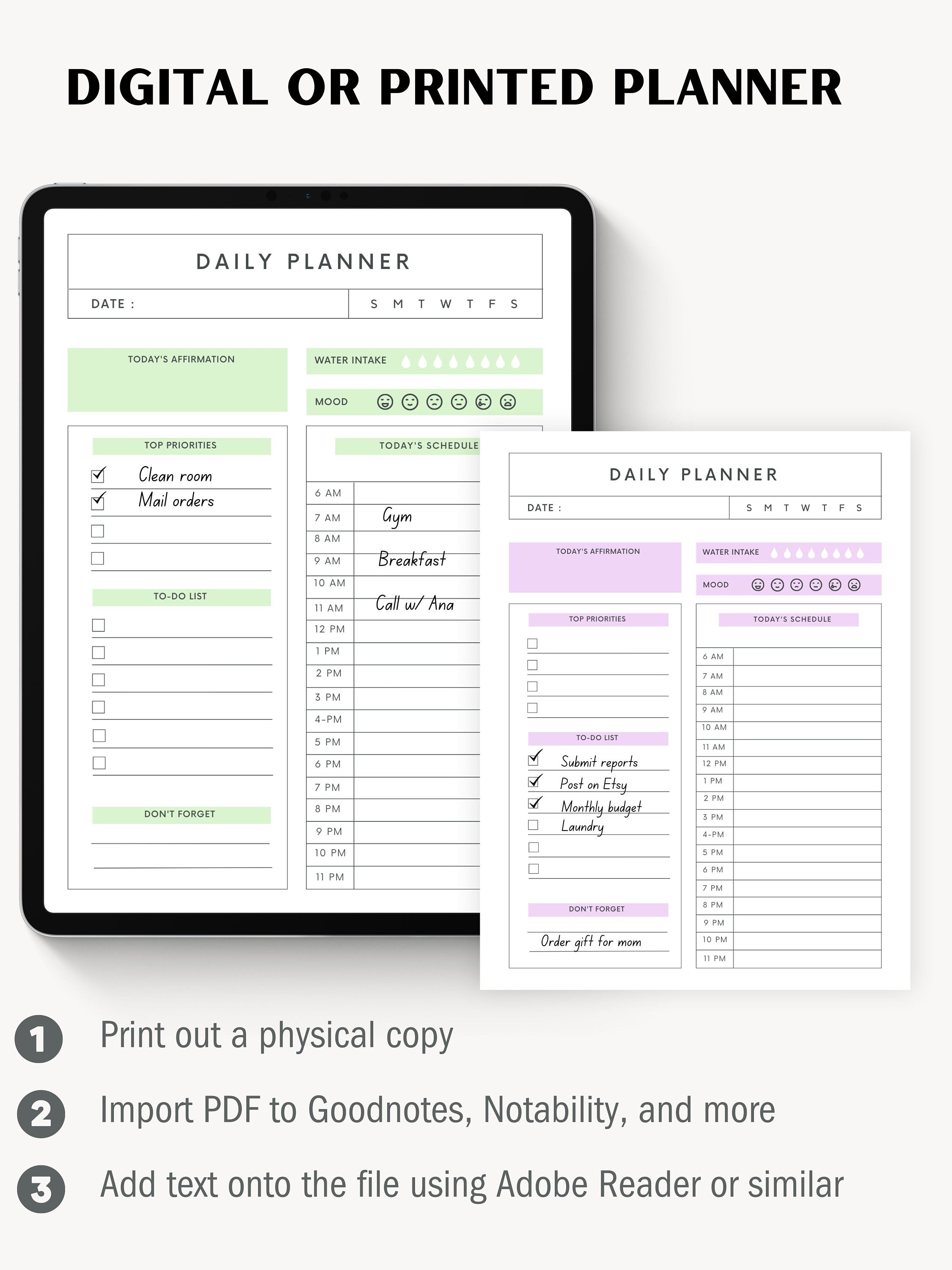 Printable Daily Planner | Digital Planner | To-do List | Productivity ...