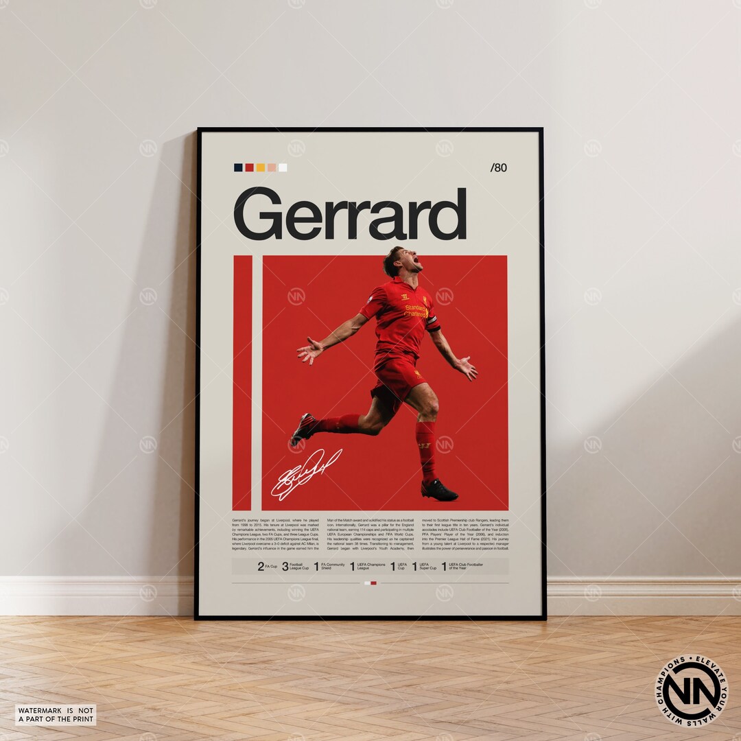 Steven Gerrard Poster, Liverpool Poster, Soccer Gifts, Sports Poster ...