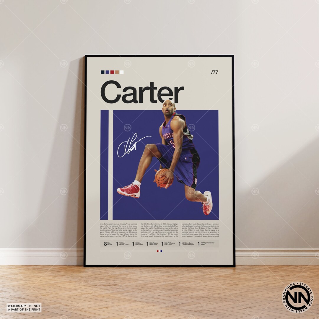 Vince Carter Poster, Toronto Raptors Print, NBA Poster, Sports Poster ...