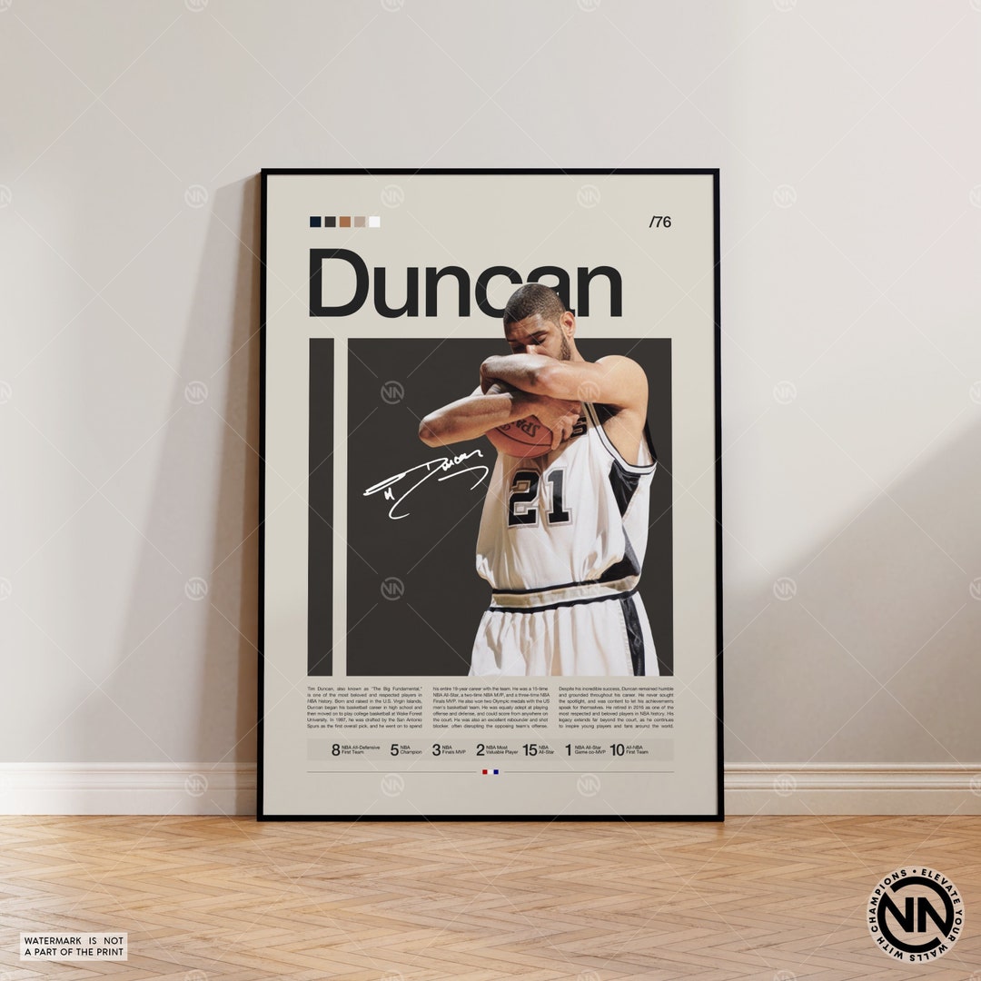 Tim Duncan Poster, San Antonio Spurs Print, NBA Poster, Sports Poster ...