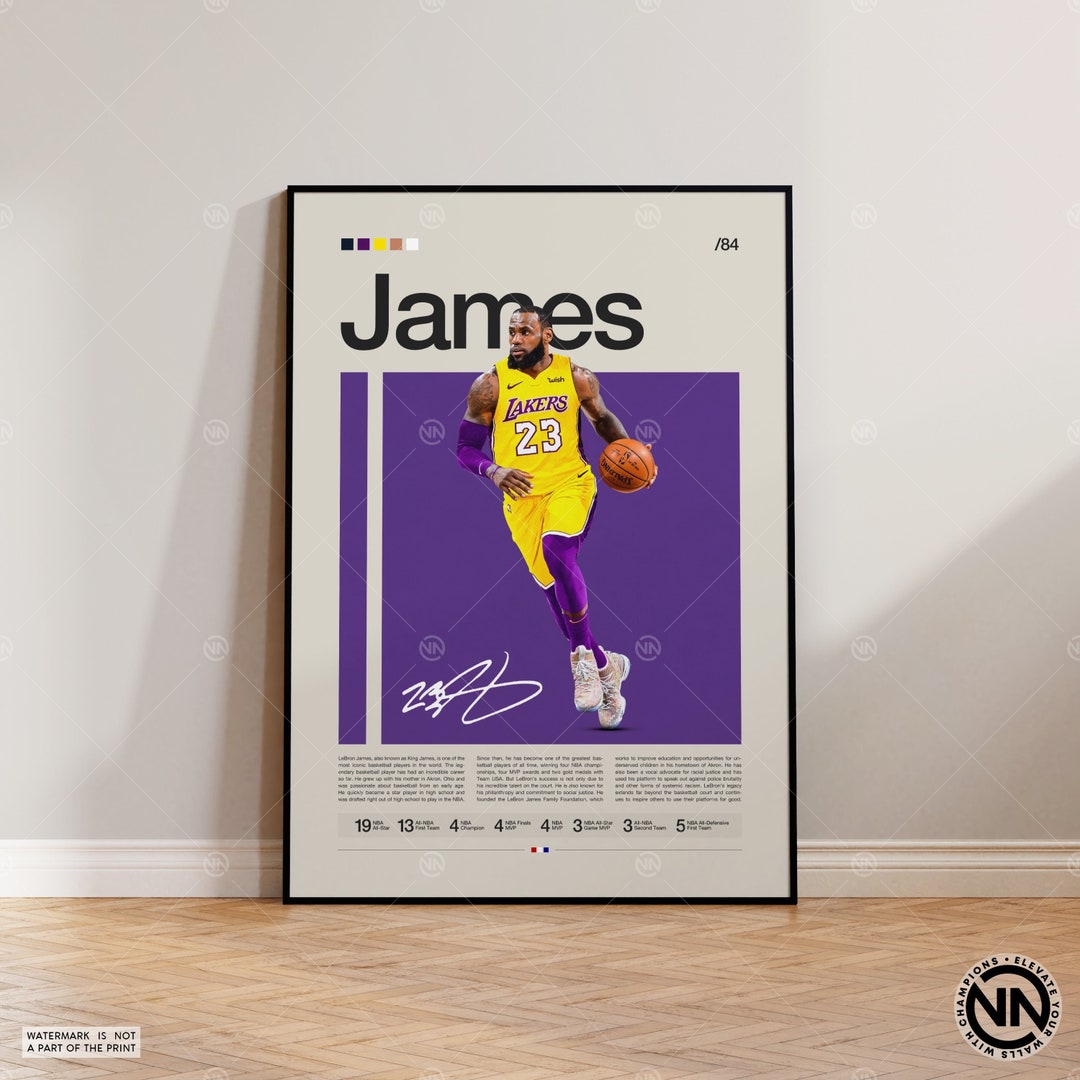 Lebron James Poster, LA Lakers Print, NBA Poster, Sports Poster, Mid ...