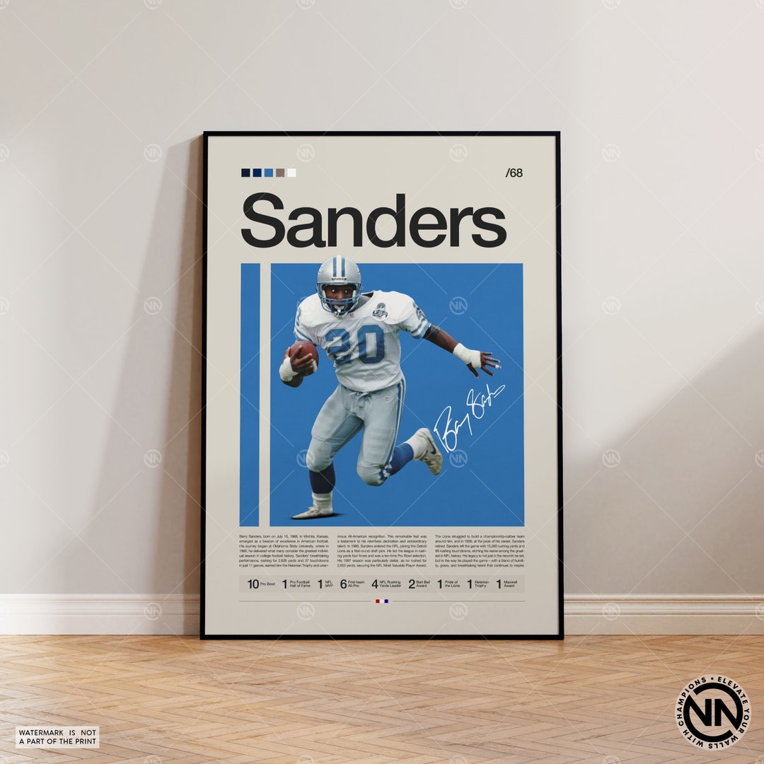 Barry Sanders Poster, Detroit Lions Print, Baseball Prints, Sports ...