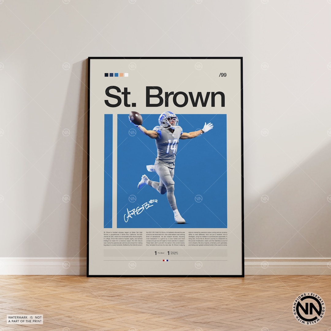 Amon-ra St. Brown Poster, Detroit Lions Print, NFL Poster, Sports ...