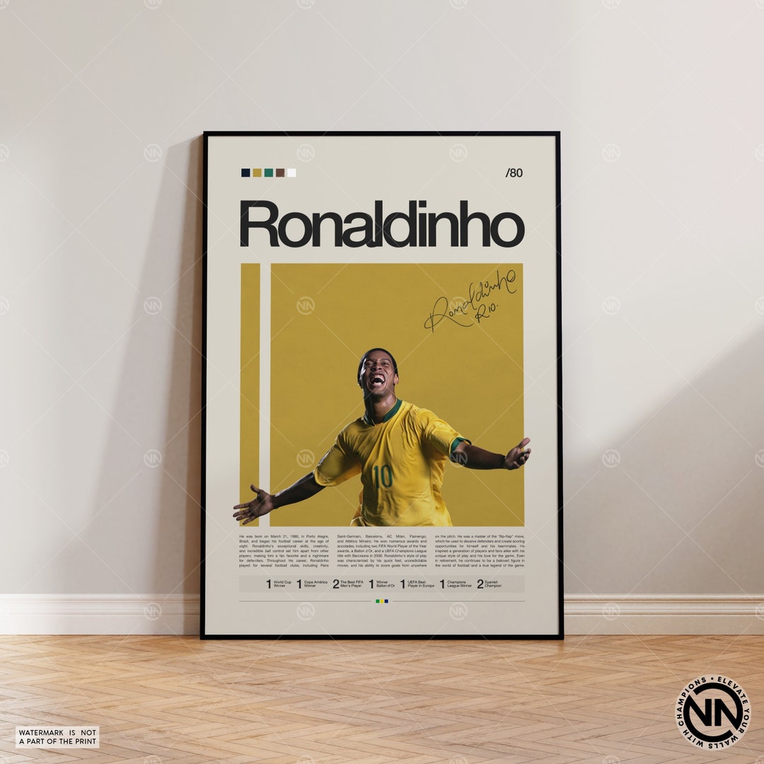 Ronaldinho Poster, Brazil Football Poster, Soccer Gifts, Sports Poster ...