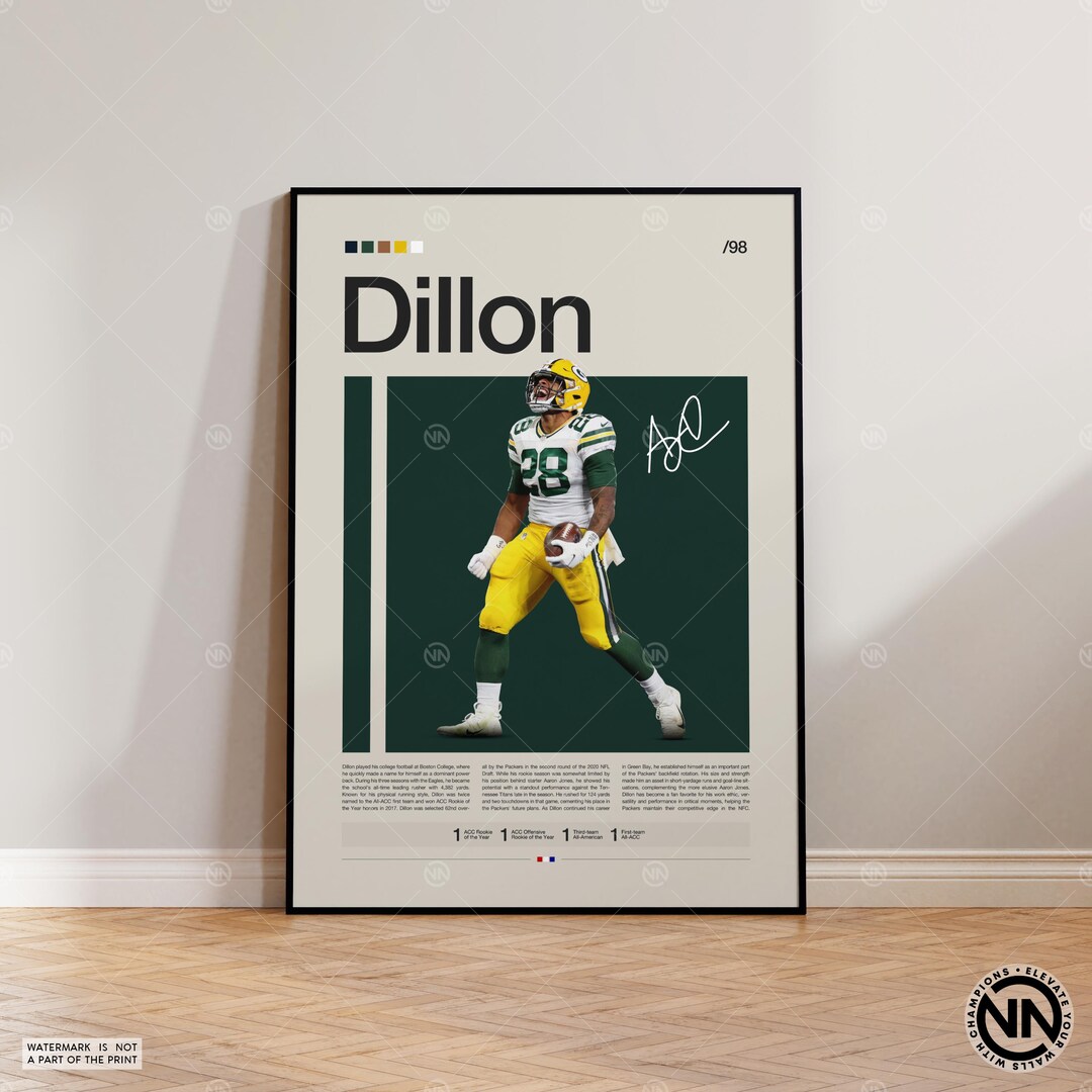 A. J. Dillon Poster, Green Bay Packers Print, NFL Poster, Sports Poster ...