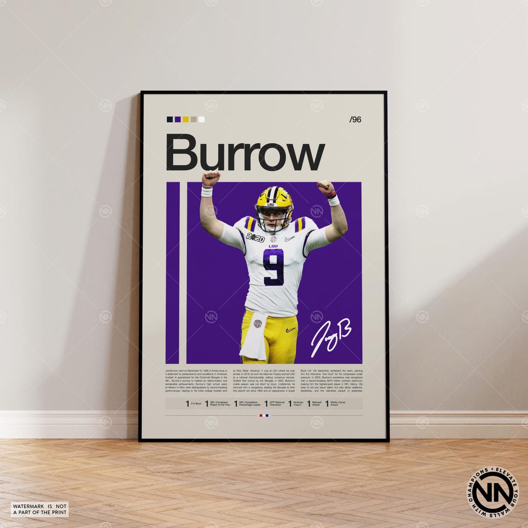 Joe Burrow Poster, Lsu Print, NFL Poster, Sports Poster, NFL Fans ...