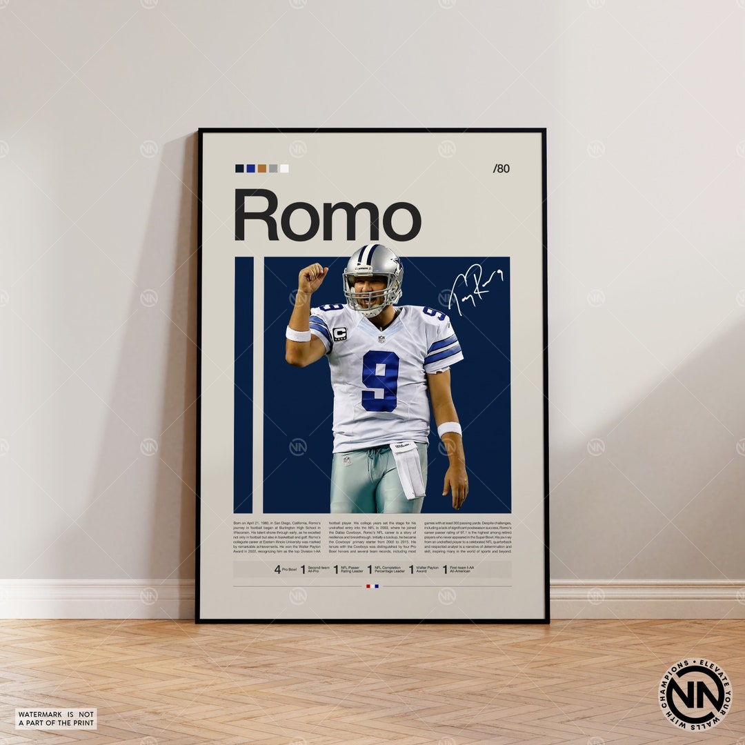 Tony Romo Poster, Dallas Cowboys Print, NFL Poster, Sports Poster, NFL ...
