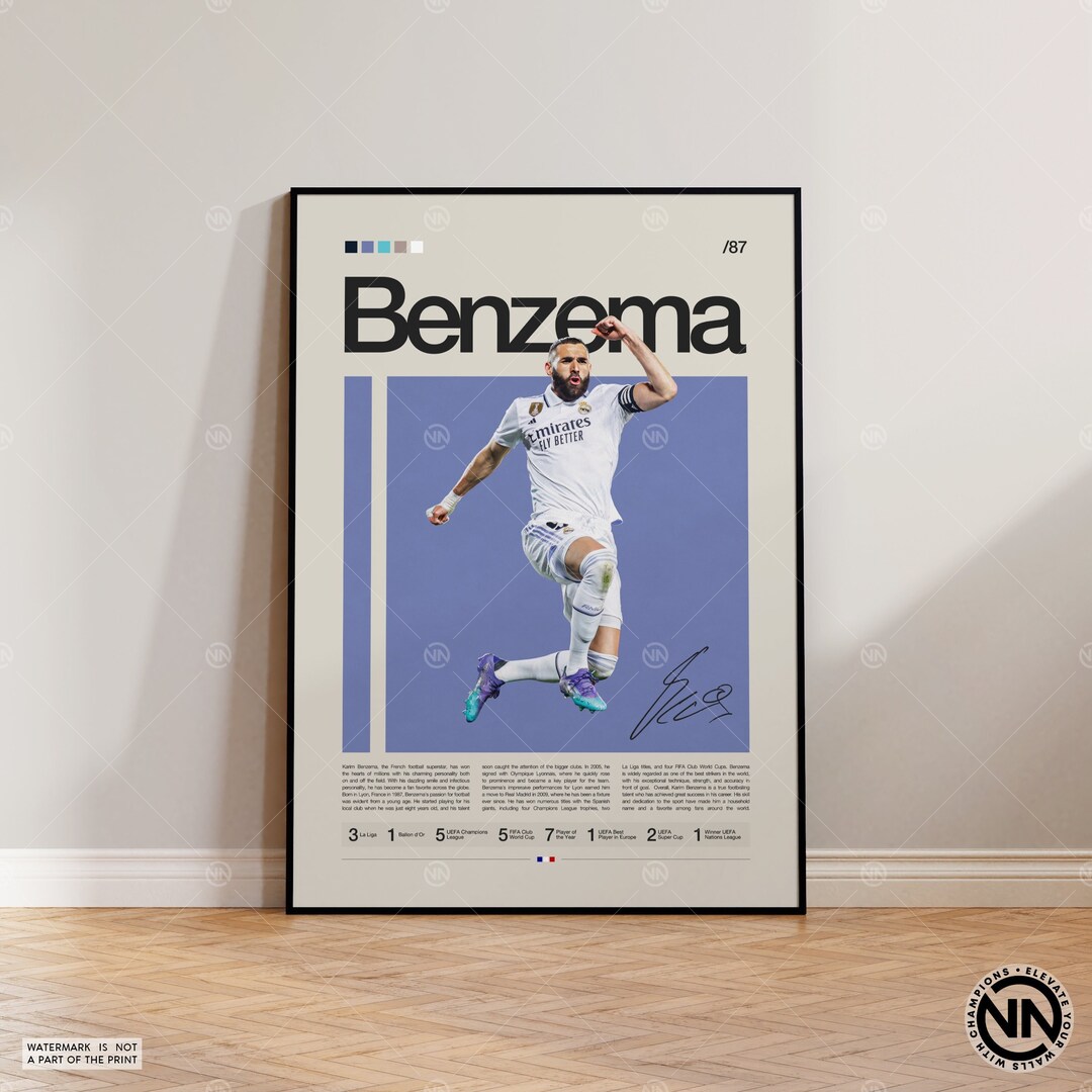 Karim Benzema Poster, Real Madrid Poster, Soccer Gifts, Sports Poster ...