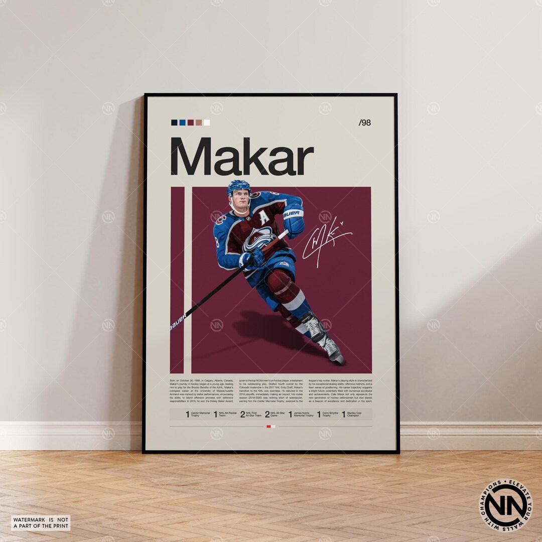 Cale Makar Poster, Colorado Avalanche Poster, NHL Poster, Hockey Poster ...